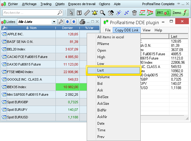 Exportation DDE - Manuel ProRealTime